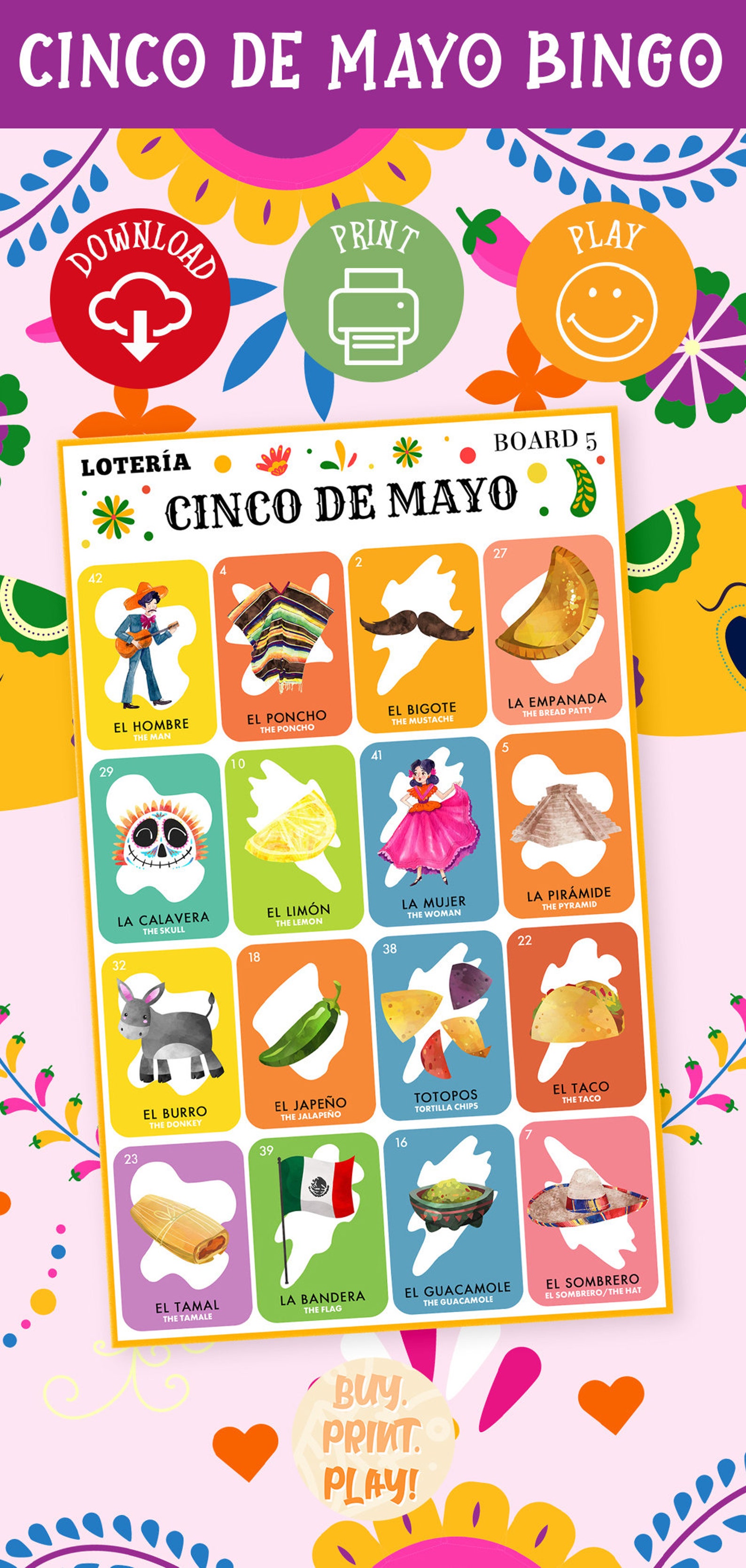 Cinco De Mayo Bingo Game Includes 40 Cards Lotería - Etsy
