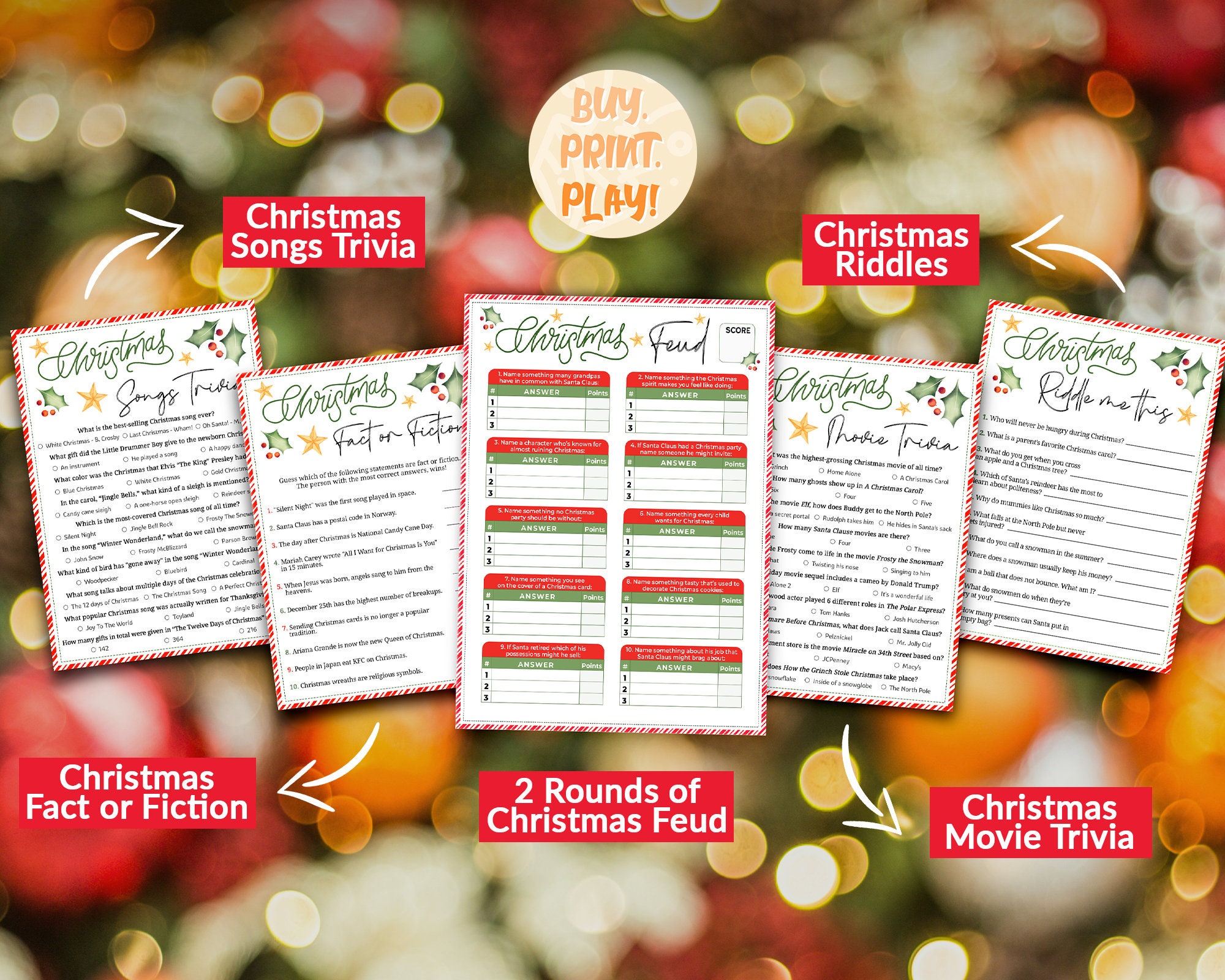 5 Christmas Trivia Games Bundle Party Games for Adults - Etsy