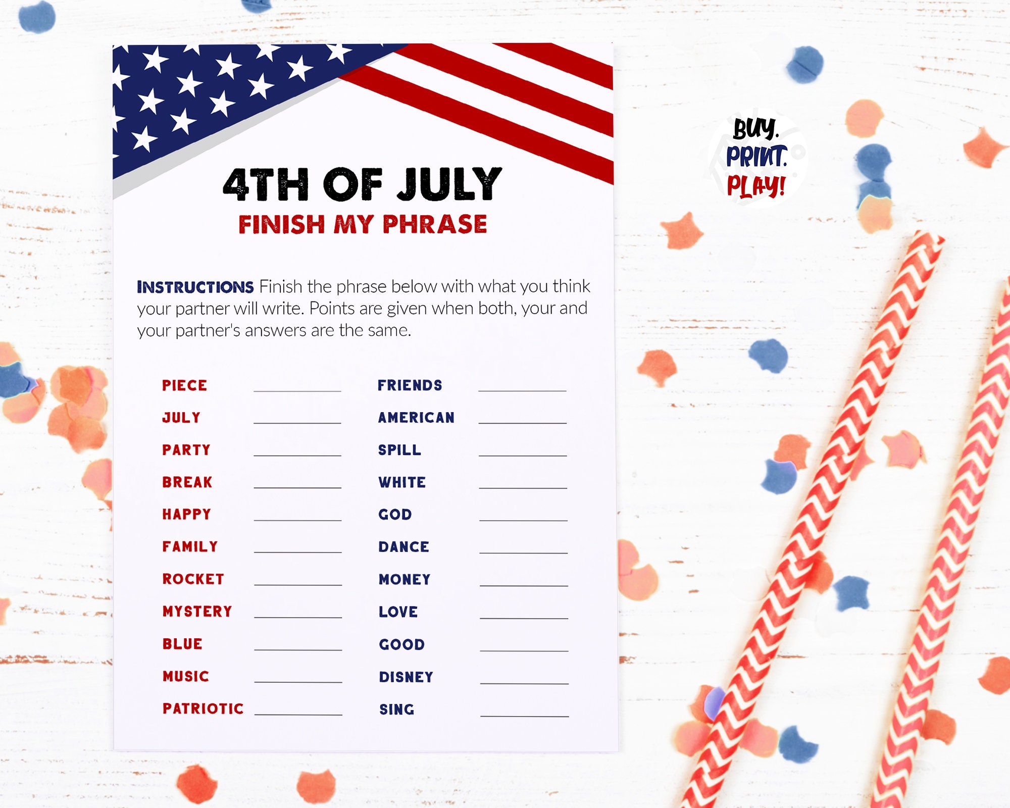 Fourth of July Games Finish My Phrase US Independence Day - Etsy