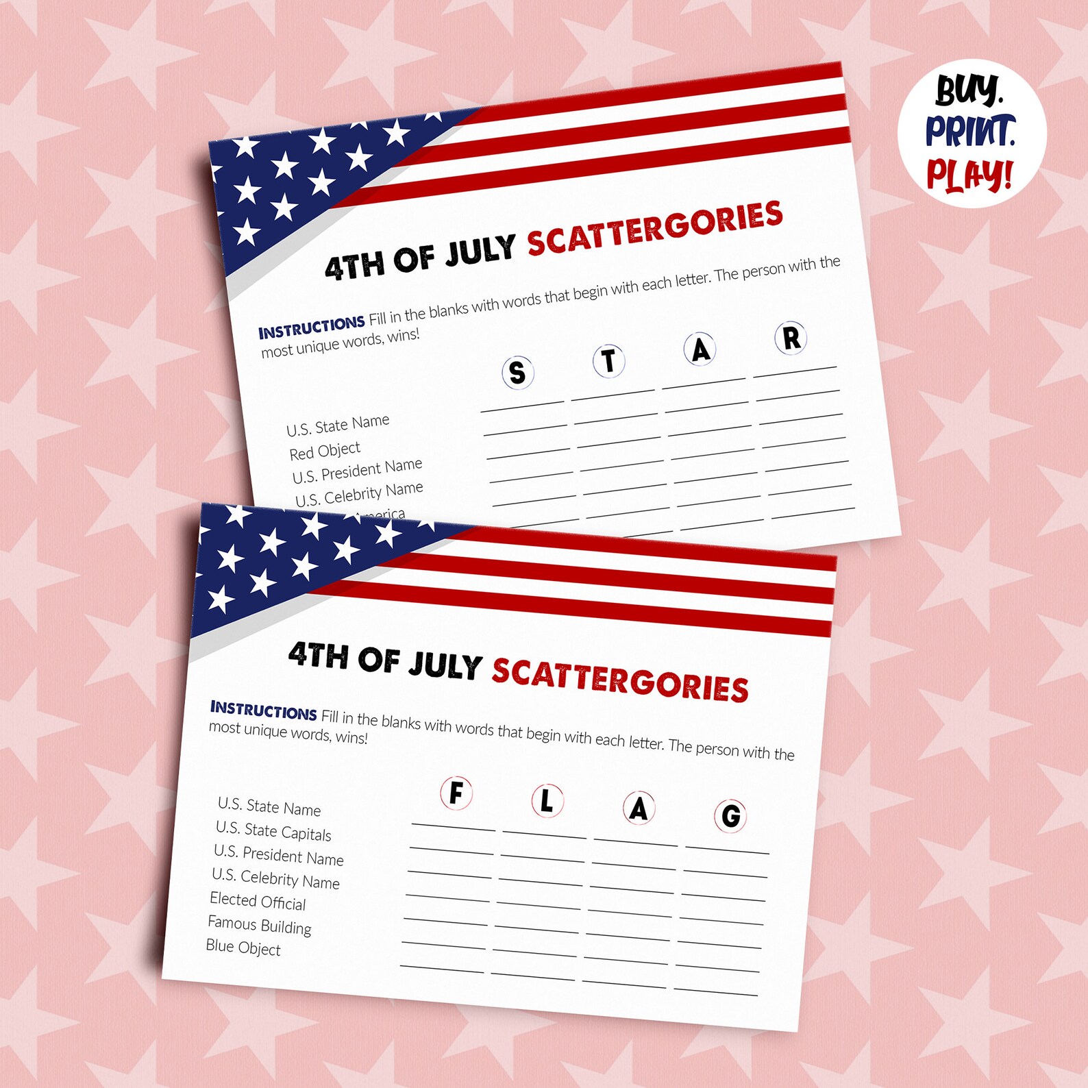 4th of July Games US Independence Day Printable Games - Etsy