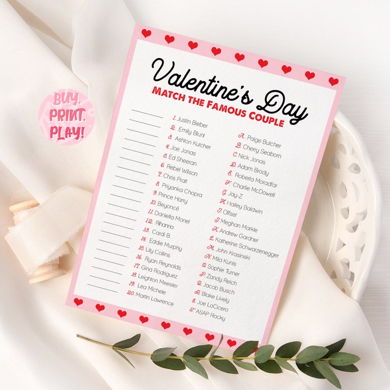 Match the Famous Couple Valentines Games Printable Game | Etsy
