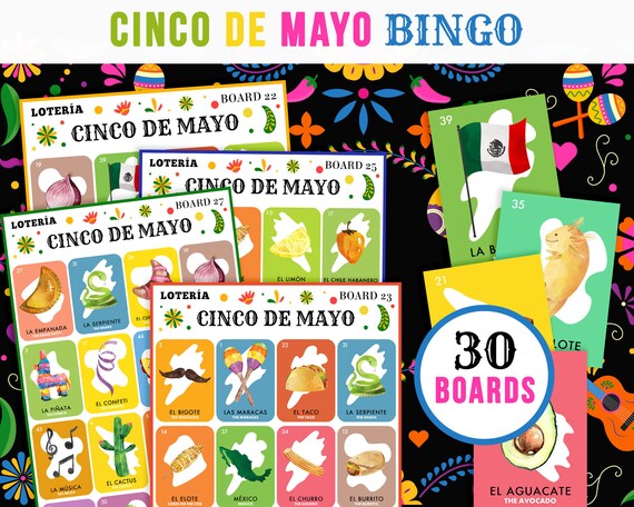 Cinco De Mayo Bingo Mexican Loteria Cards Includes 30 - Etsy