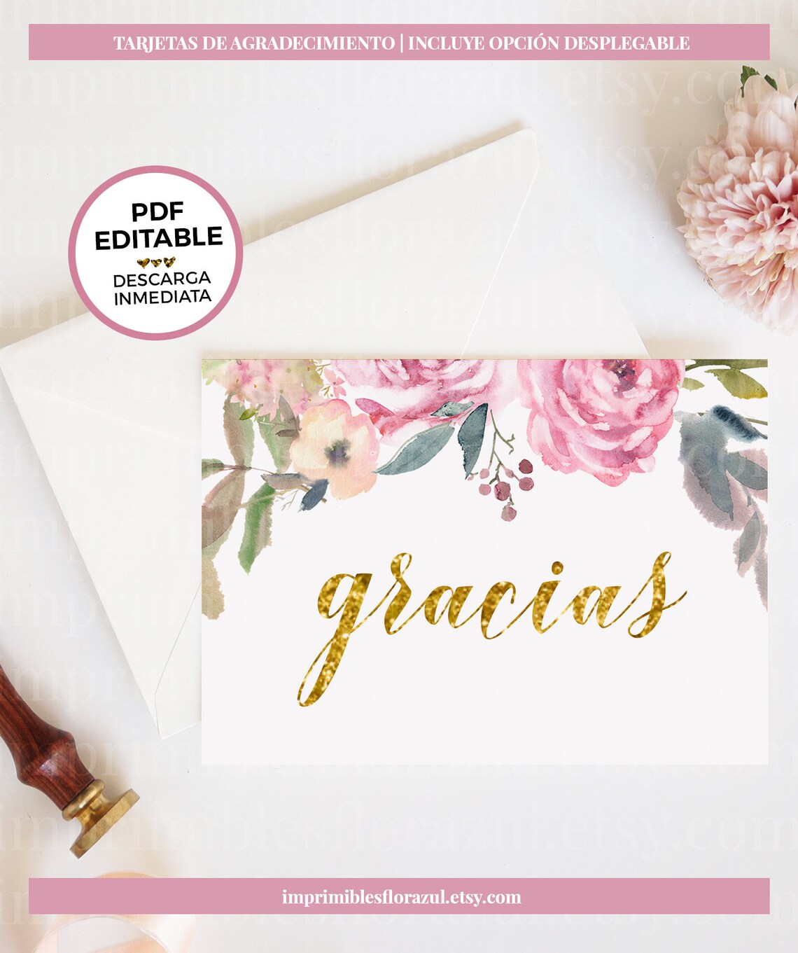 Spanish Thank you card Tarjeta de gracias Thank you note | Etsy