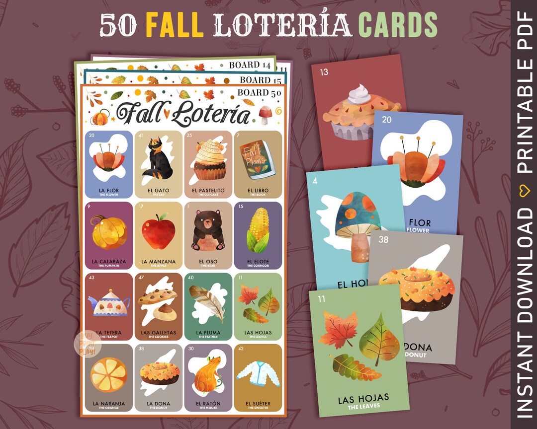 Autumn Fall Mexican Loteria in English and Spanish | Family-friendly ...