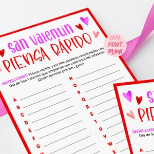Valentines Day AZ Word Race in Spanish | Think Fast Activity | Games ...