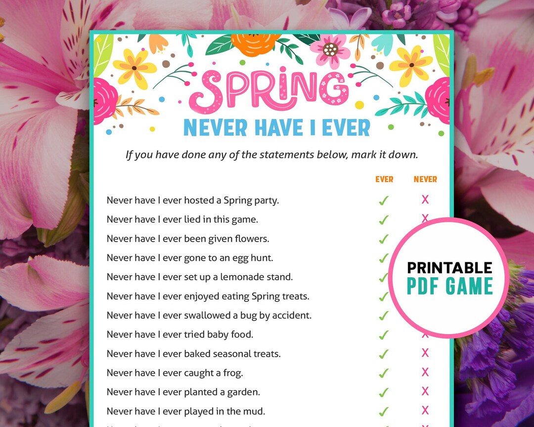 Spring Never Have I Ever | Springtime Ever or Never | Printable Games ...
