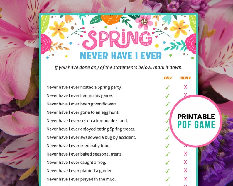 Spring Never Have I Ever Springtime Ever or Never - Etsy