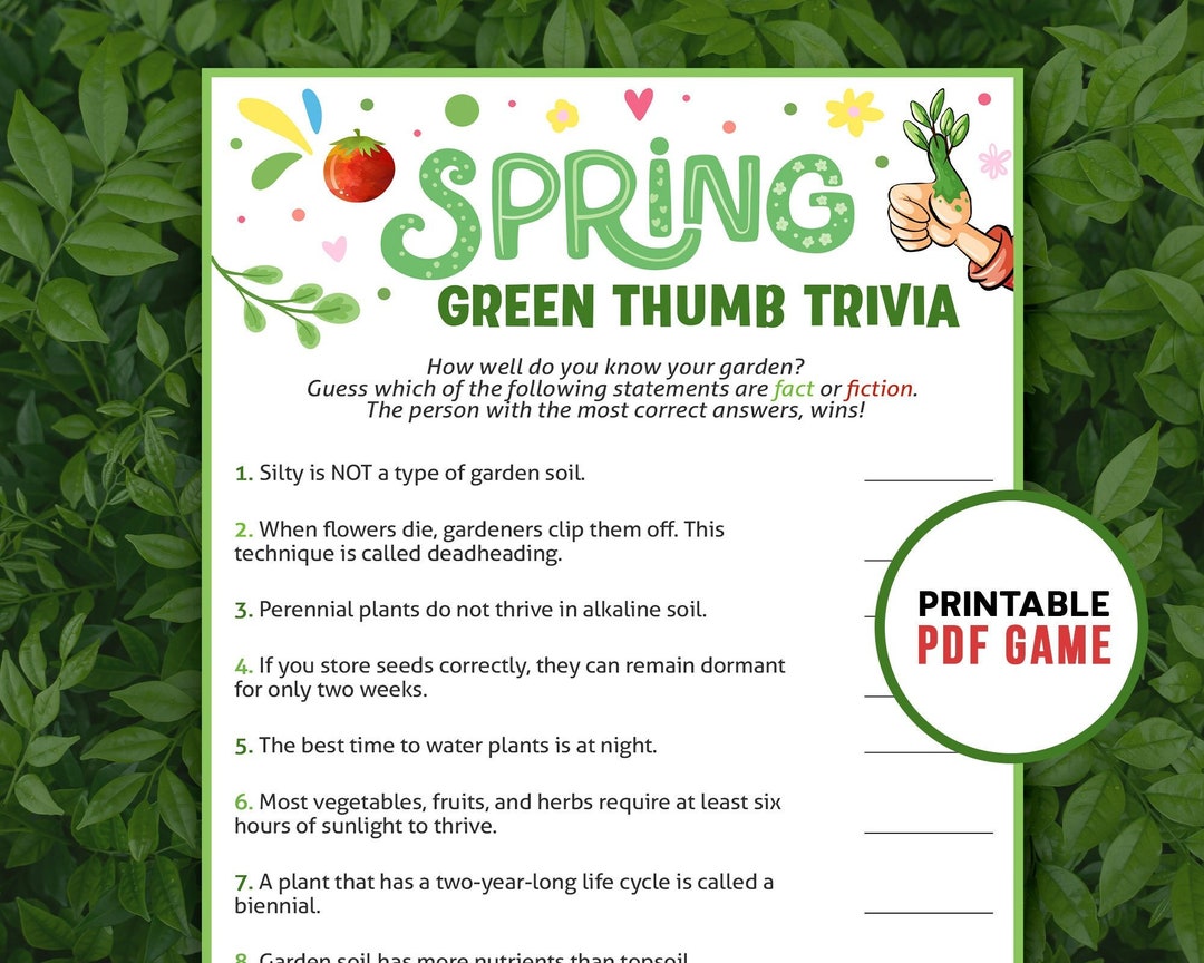 Green Thumb Trivia Game | Gardening Quiz | Spring Fact or Fiction ...