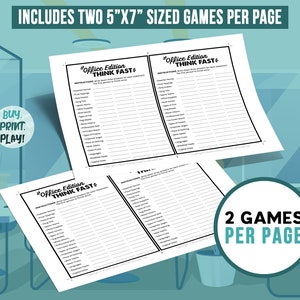 Office Party Think Fast | Printable Games for Work | Team Building ...