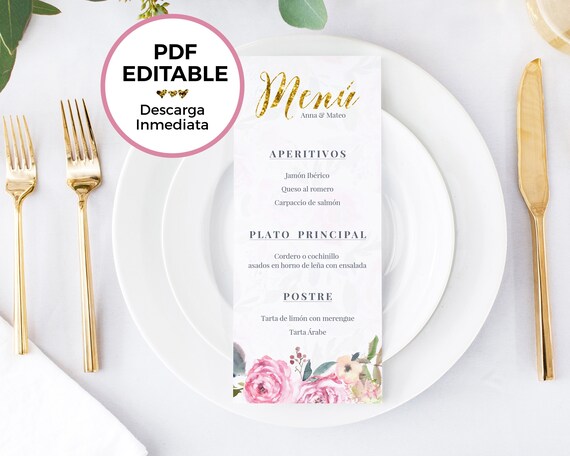 Floral Wedding Menu in Spanish Editable Template | Etsy