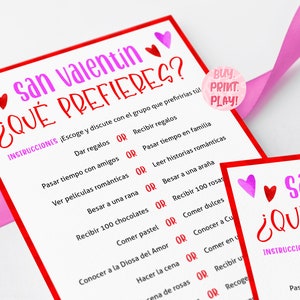 Valentines Day Would You Rather in Spanish | This or That | Games for ...