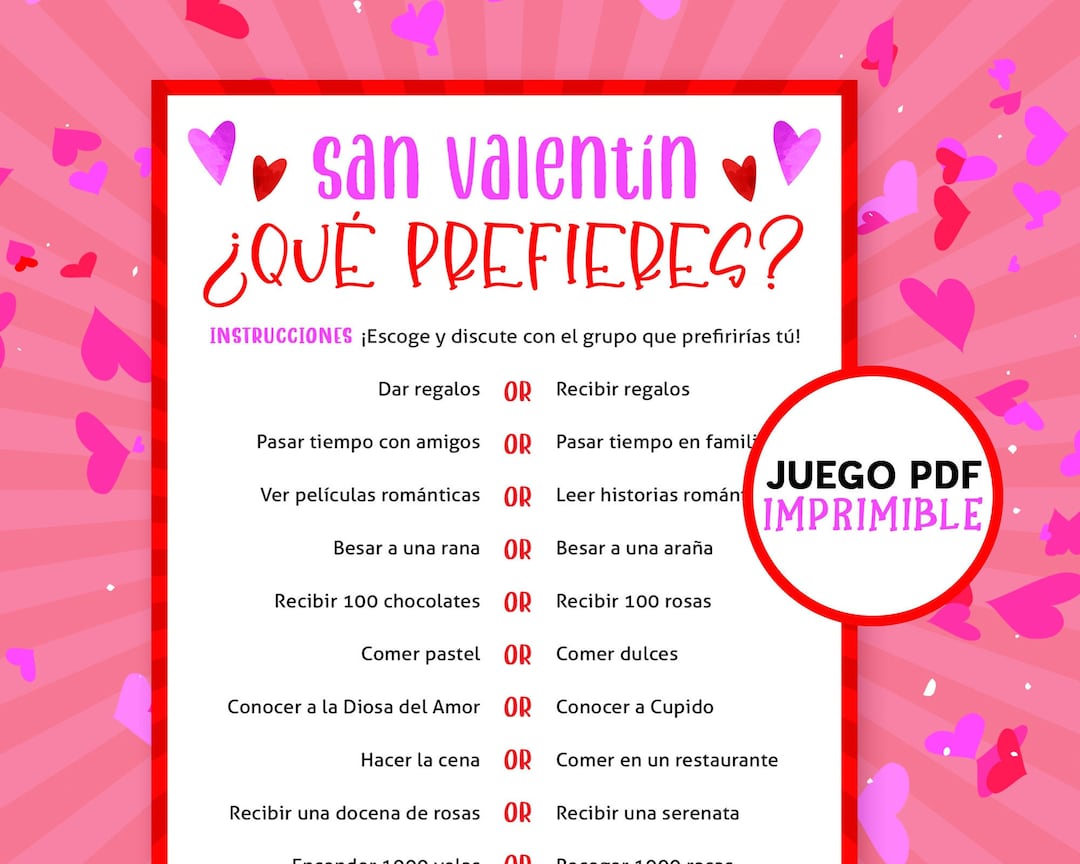 Valentines Day Would You Rather in Spanish | This or That | Games for ...