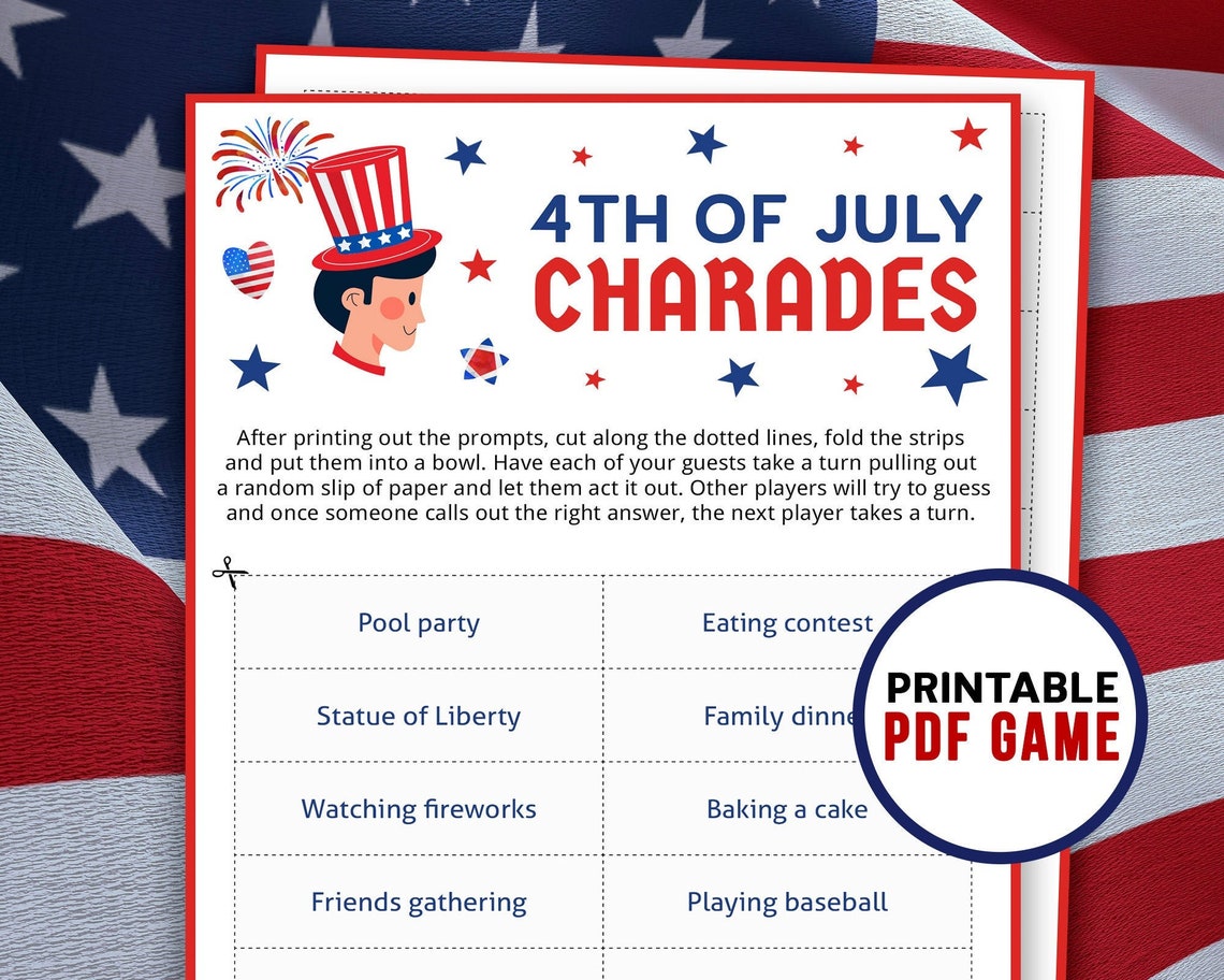 34 Fourth of July Charades Prompts Patriotic Printable Games - Etsy