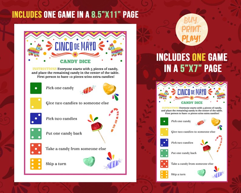 Cinco De Mayo Candy Dice Printable Games for Kids & Adults - Etsy