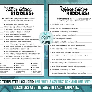 Riddles for Office Party | Printable Games for Workplace | Team ...