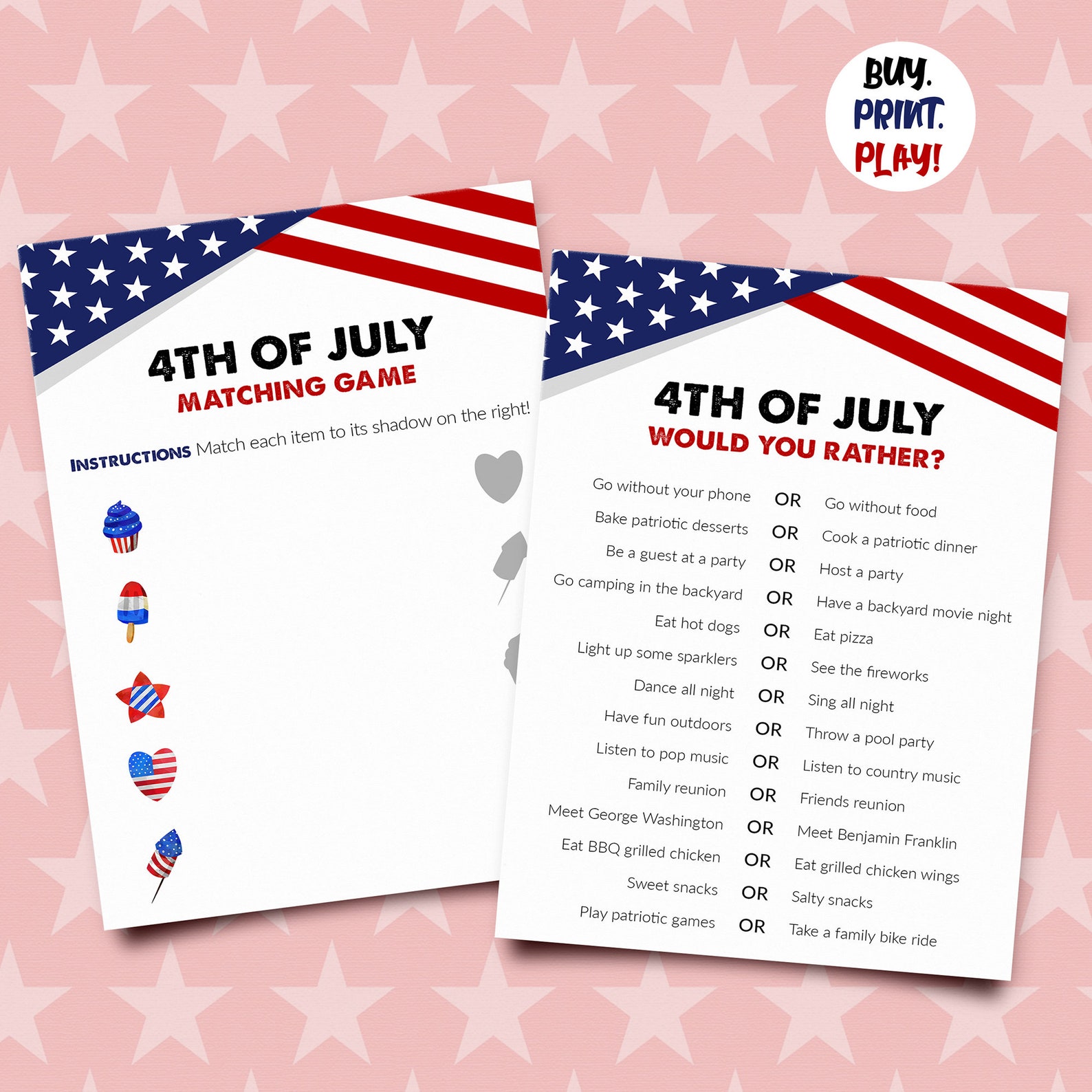 4th of July Games US Independence Day Printable Games - Etsy