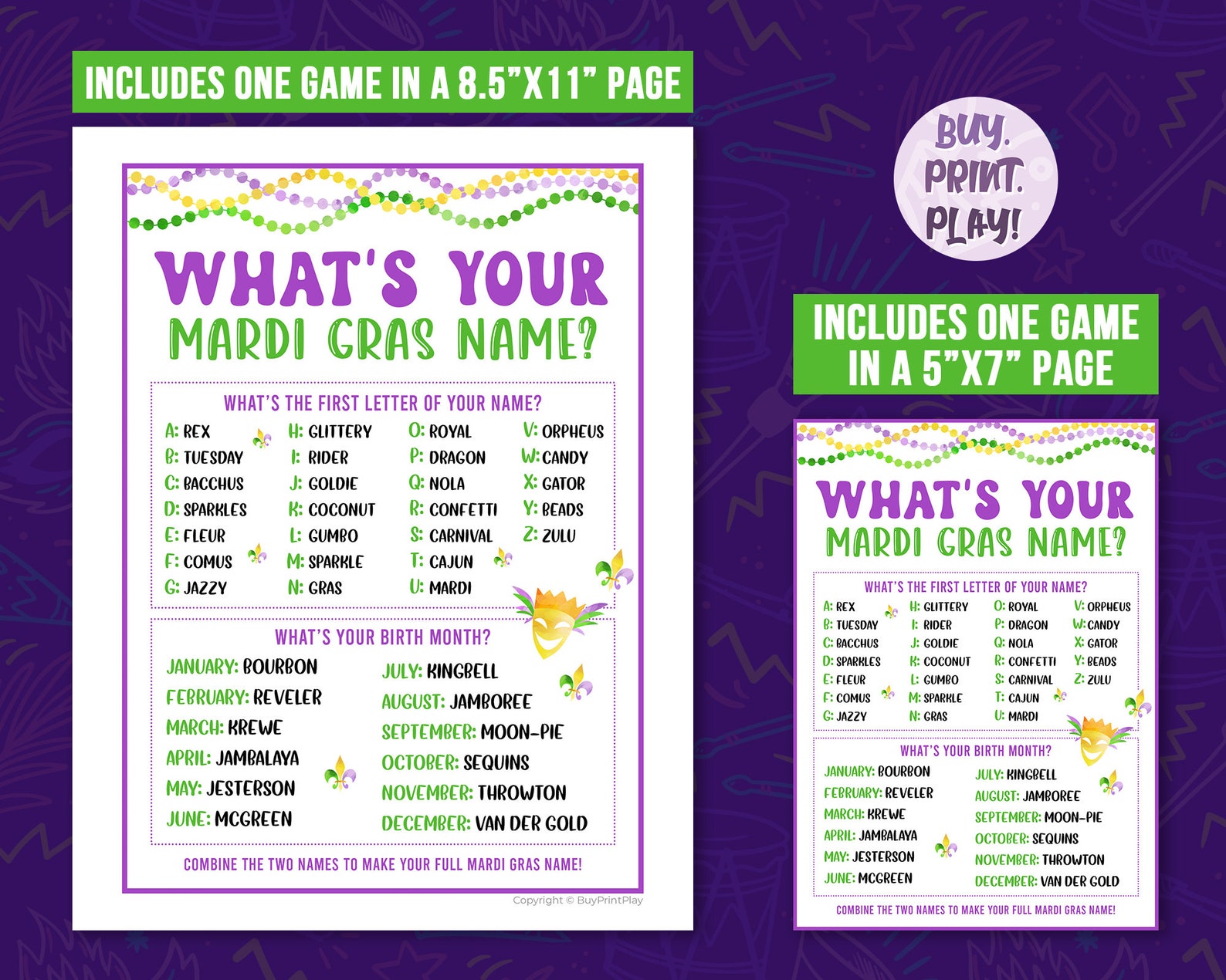 Whats Your Mardi Gras Name Party Games for Adults & Kids - Etsy