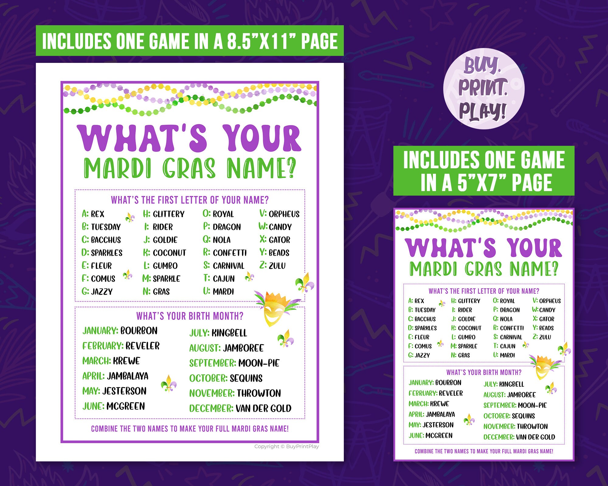 Whats Your Mardi Gras Name Party Games for Adults & Kids | Etsy