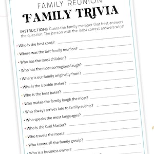 Family Reunion Trivia Game | Family Gathering Party Activities | Party ...