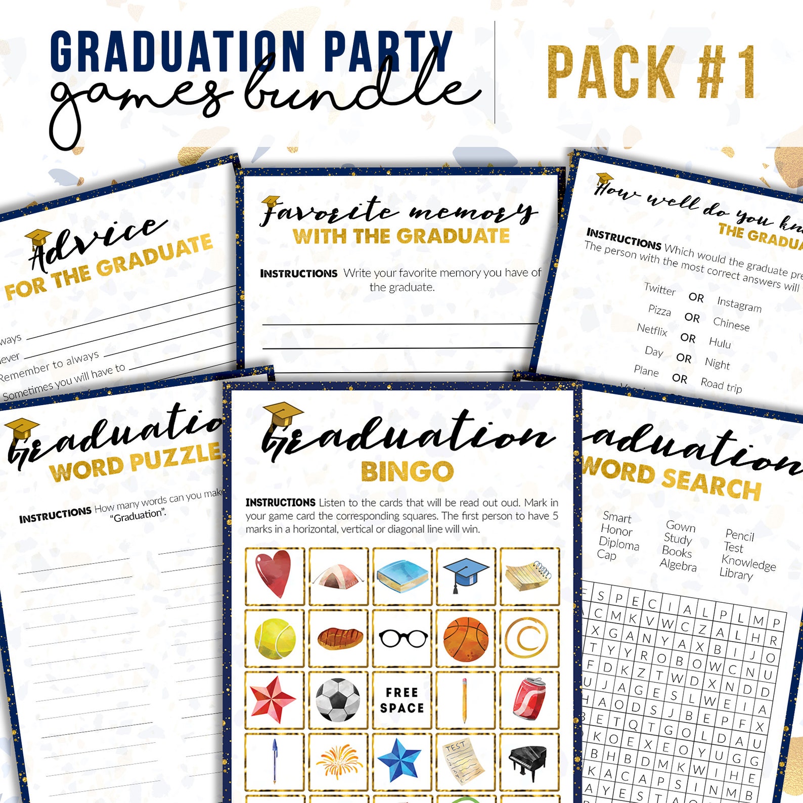 Graduation Party Games Printable Games Bundle Class of - Etsy