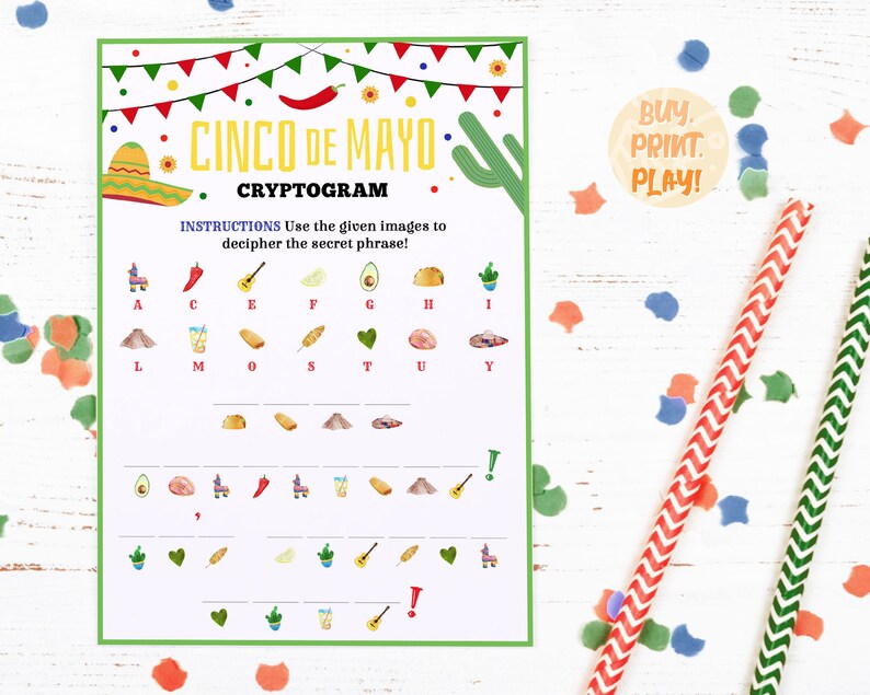 Cinco De Mayo Cryptogram for Kids Printable Games for School - Etsy