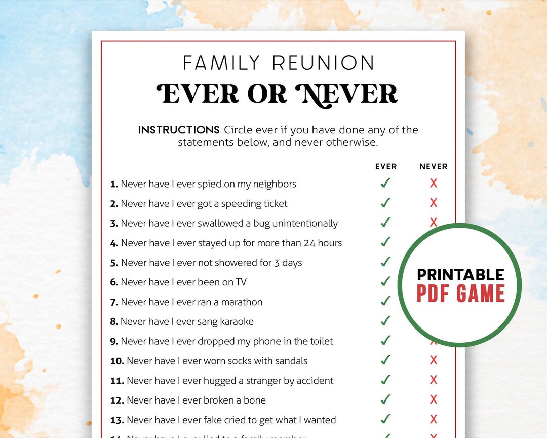 Family Games Never Have I Ever | Ever or Never Quiz | Family Reunion ...