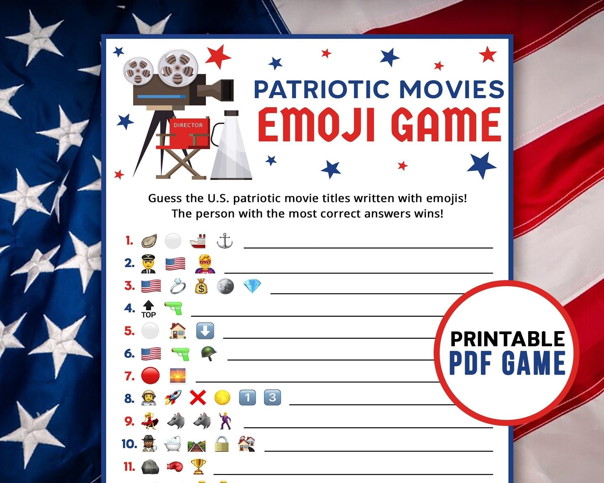 Fourth of July Emoji Quiz: Patriotic Movies Emoji Pictionary - Etsy