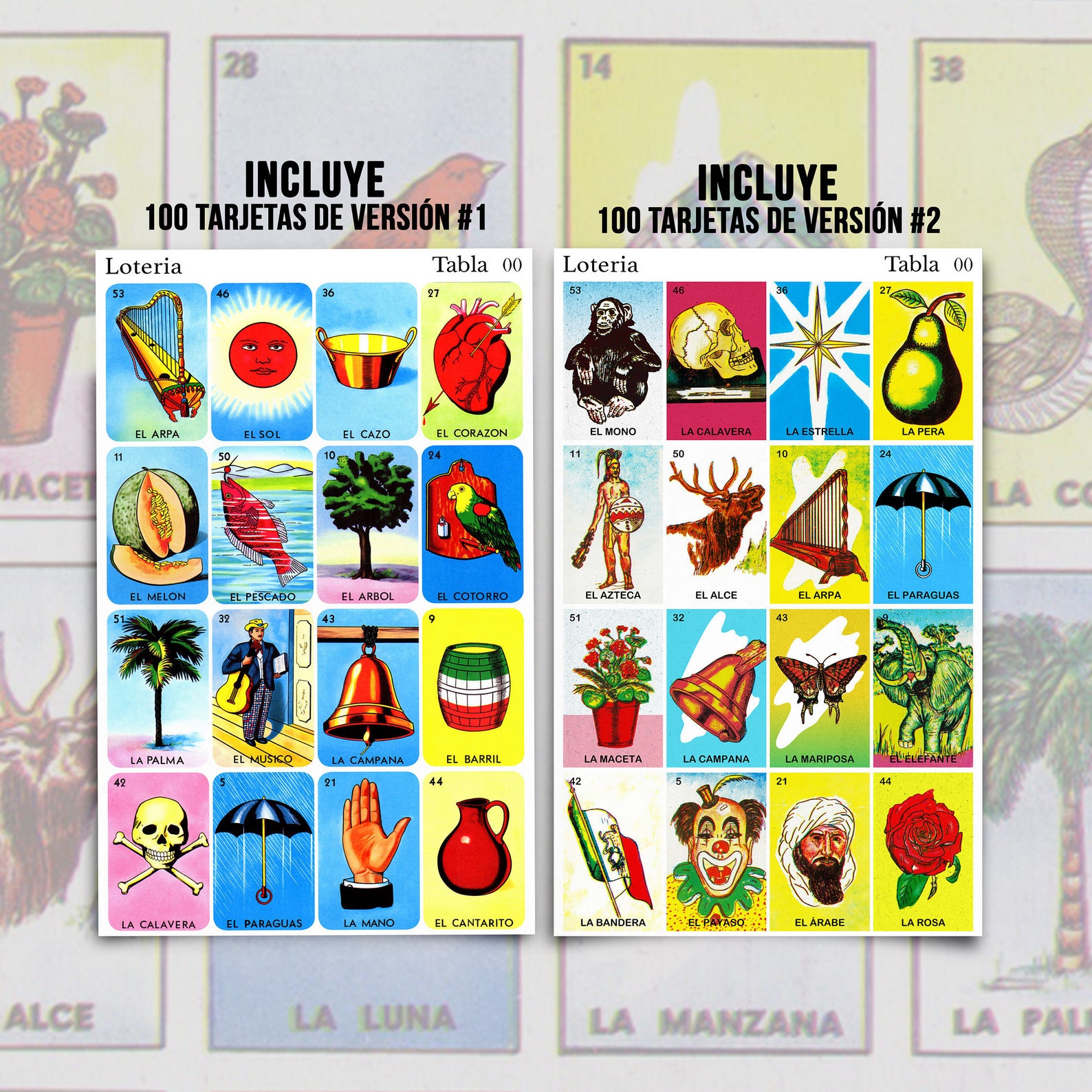 100 Mexican Loteria Cards 2 Different Versions 200 Total - Etsy