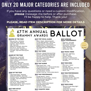 Grammy Awards Ballot 2025 | Printable Music Awards Predictions Sheet ...