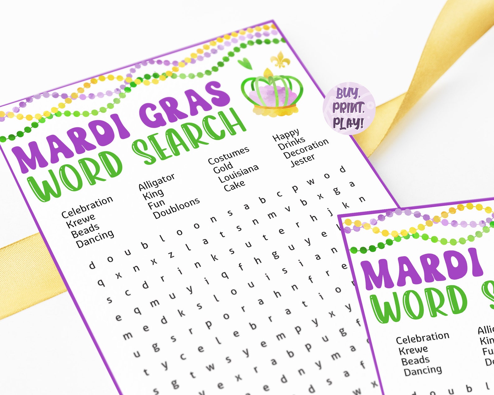 Mardi Gras Word Search Party Games New Orleans Fat Tuesday | Etsy