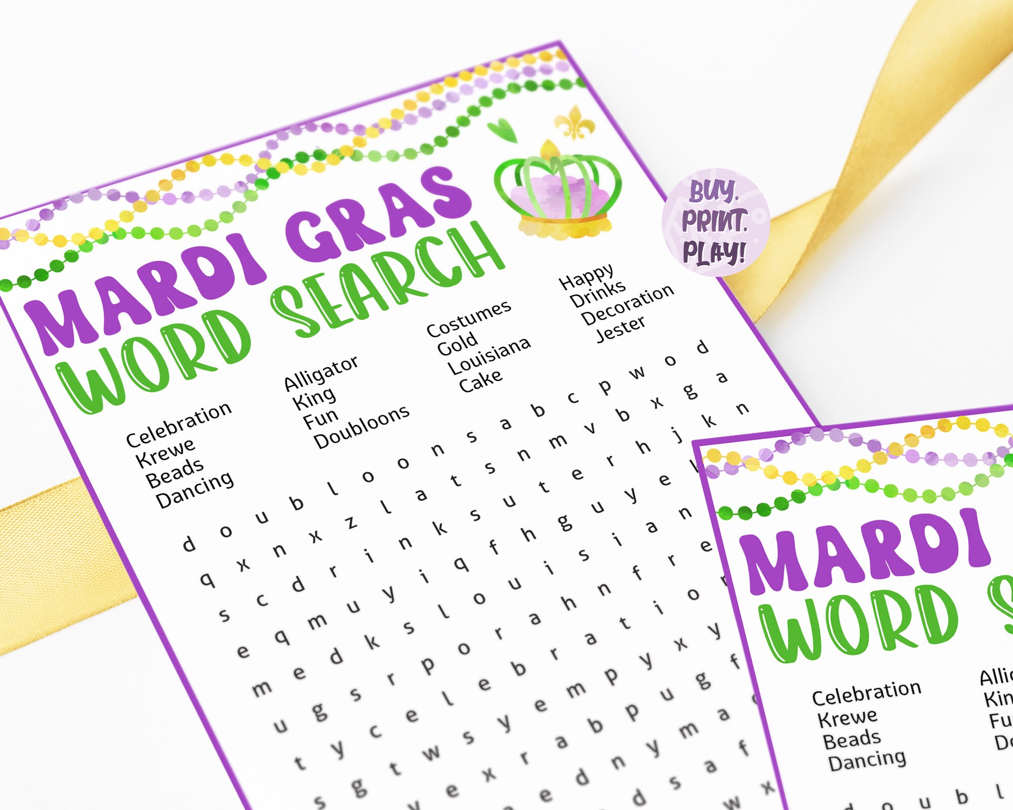 Mardi Gras Word Search Party Games New Orleans Fat Tuesday | Etsy