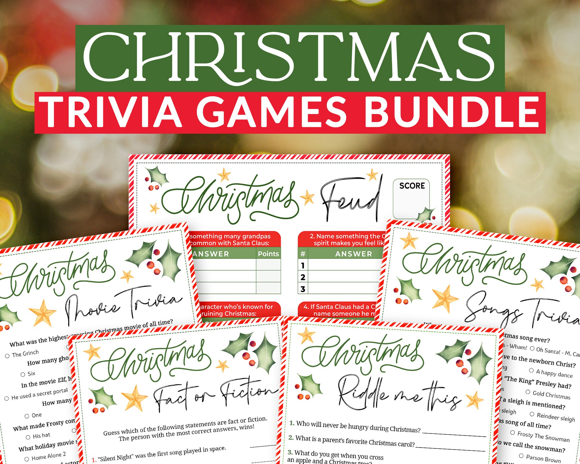 5 Christmas Trivia Games Bundle Party Games for Adults - Etsy