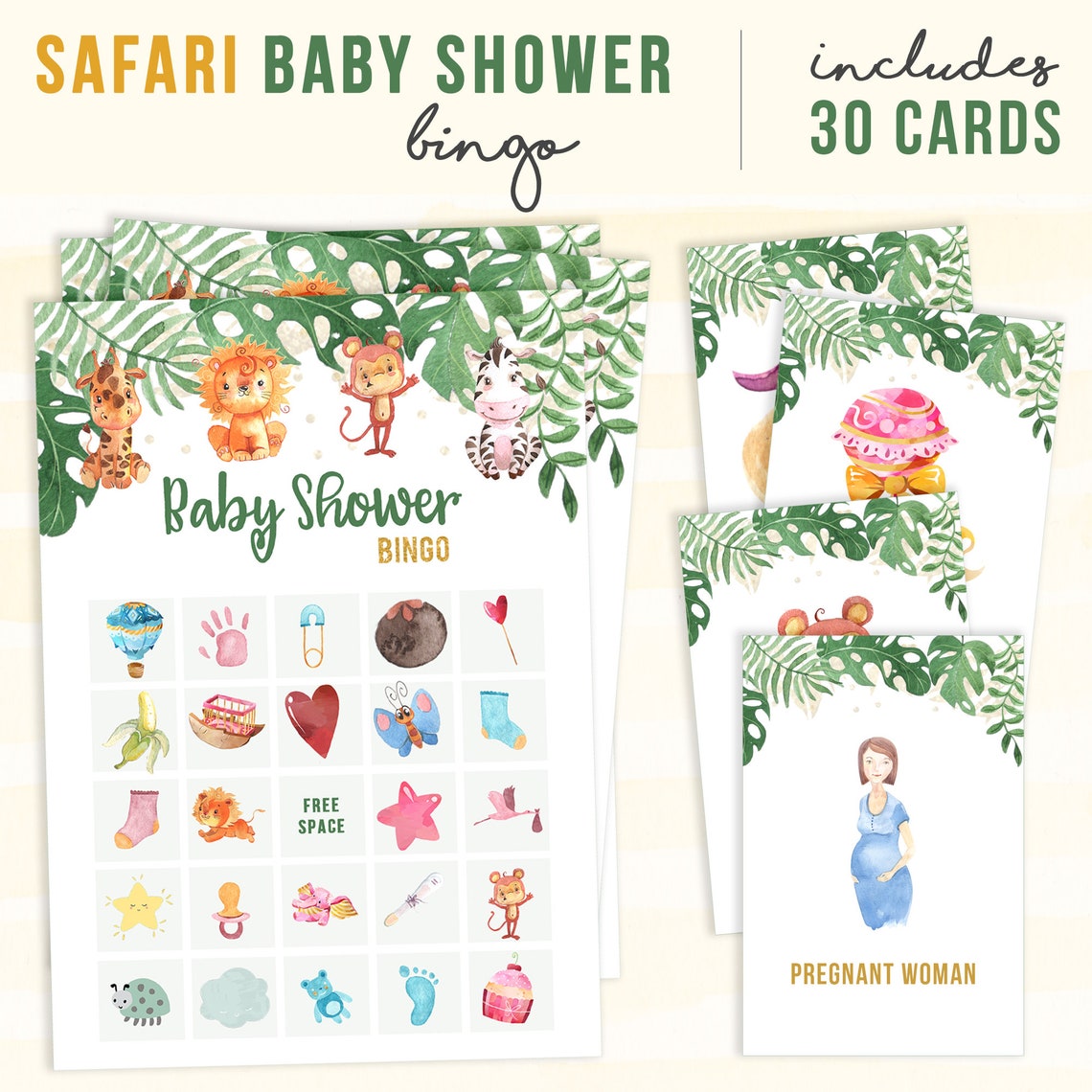 Safari Baby Shower Printable Bingo Game Jungle Baby Shower - Etsy
