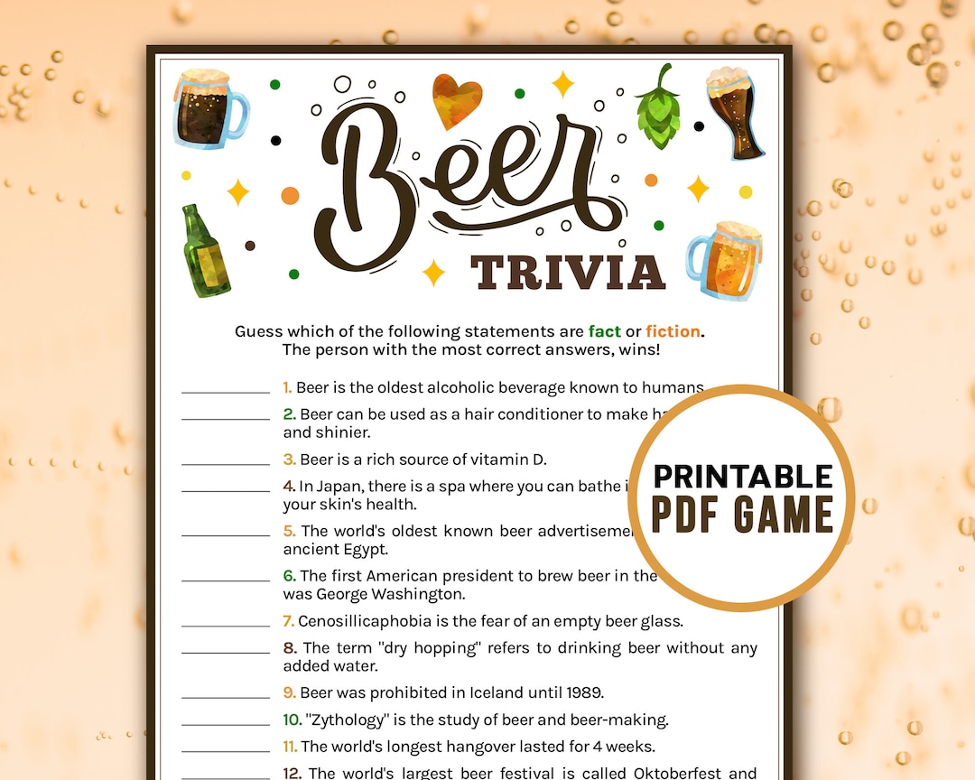 Beer Trivia - Fact or Fiction | Printable Party Games for Adults ...