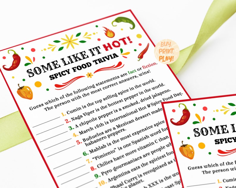 Cinco De Mayo Party Games Spicy Food Trivia Printable - Etsy