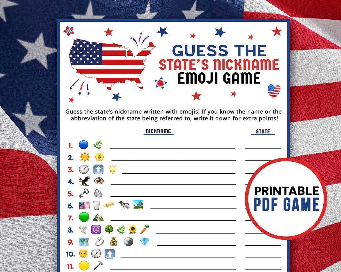 US States Nickname Emoji Quiz Game 4th of July Party - Etsy