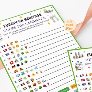 European Heritage Emoji Quiz Educational Activity Landmarks - Etsy