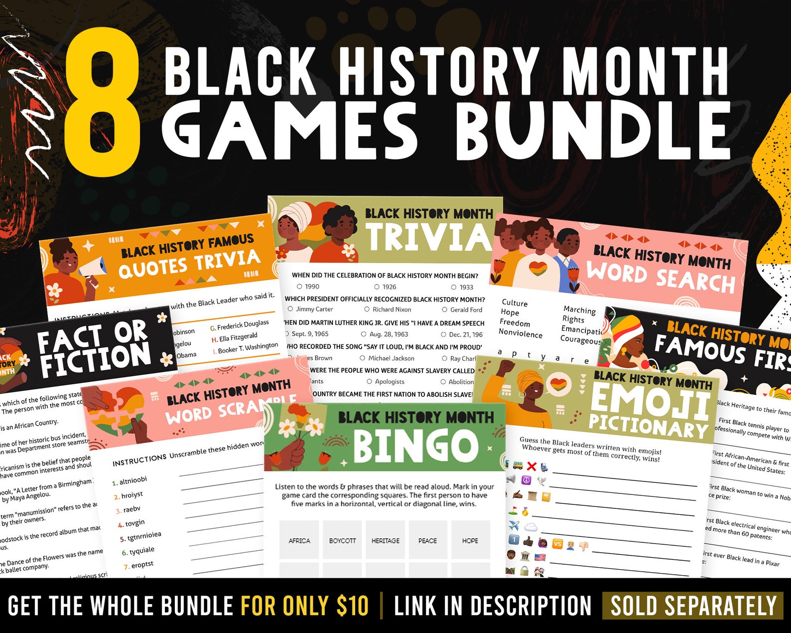 Black History Famous Quotes Trivia Game American History Printable ...