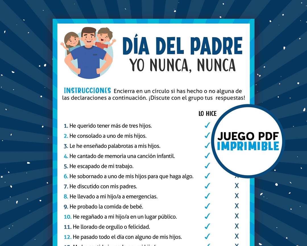 Juegos Dia del Padre - Yo Nunca Nunca | Imprimibles en español ...