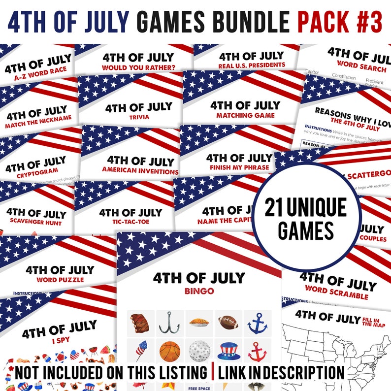 4th of July Games US Independence Day Printable Games - Etsy