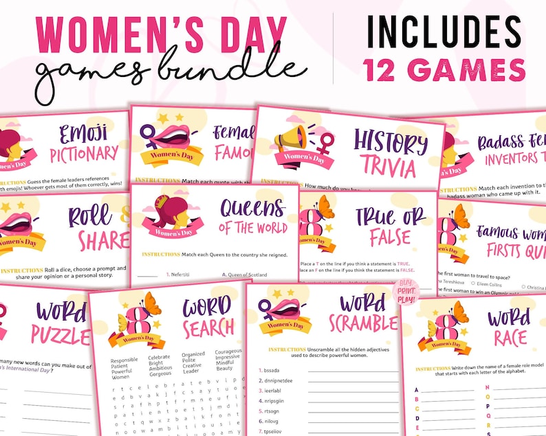 International Women's Day Activity Games Pack Womens - Etsy