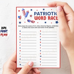 Patriotic A - Z Word Race | 4th of July Printable Games for Kids and ...