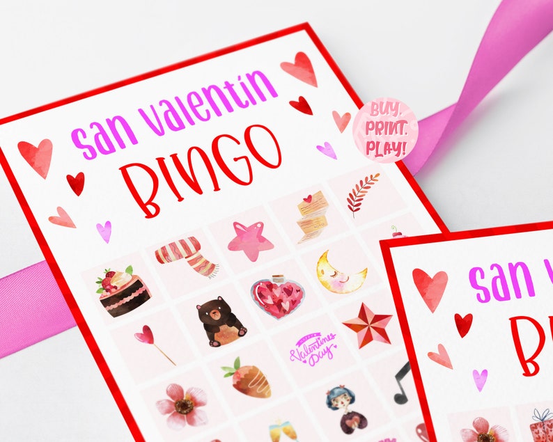 Valentines Day Bingo in Spanish Games for Kids and Adults - Etsy