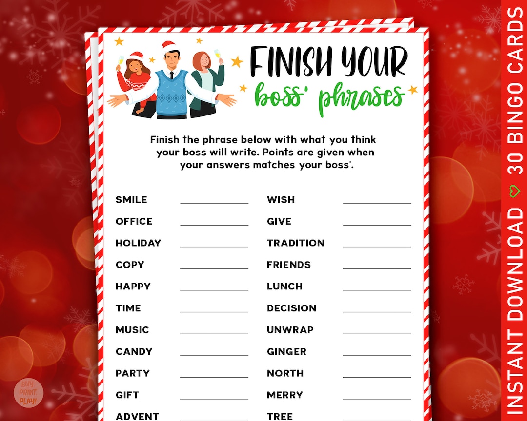 Christmas Holiday Office Work Game Finish Your Boss Phrases | Fun XMAS ...