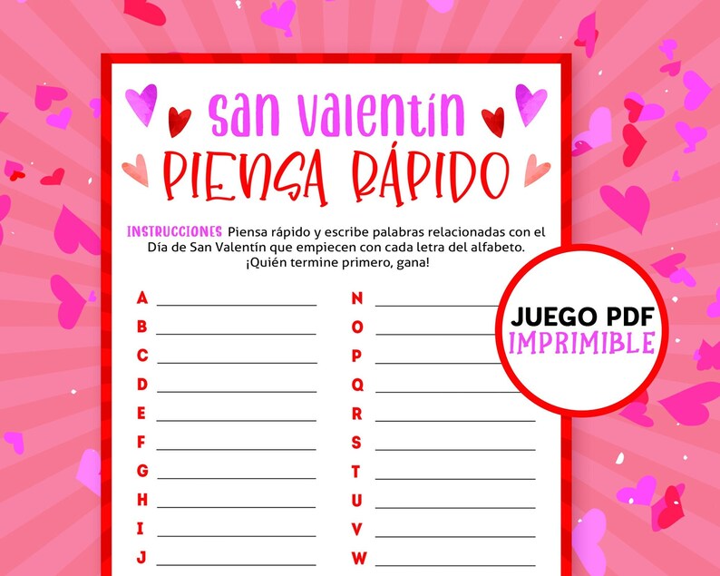Juegos de San Valentin Piensa Rápido Imprimibles en - Etsy España