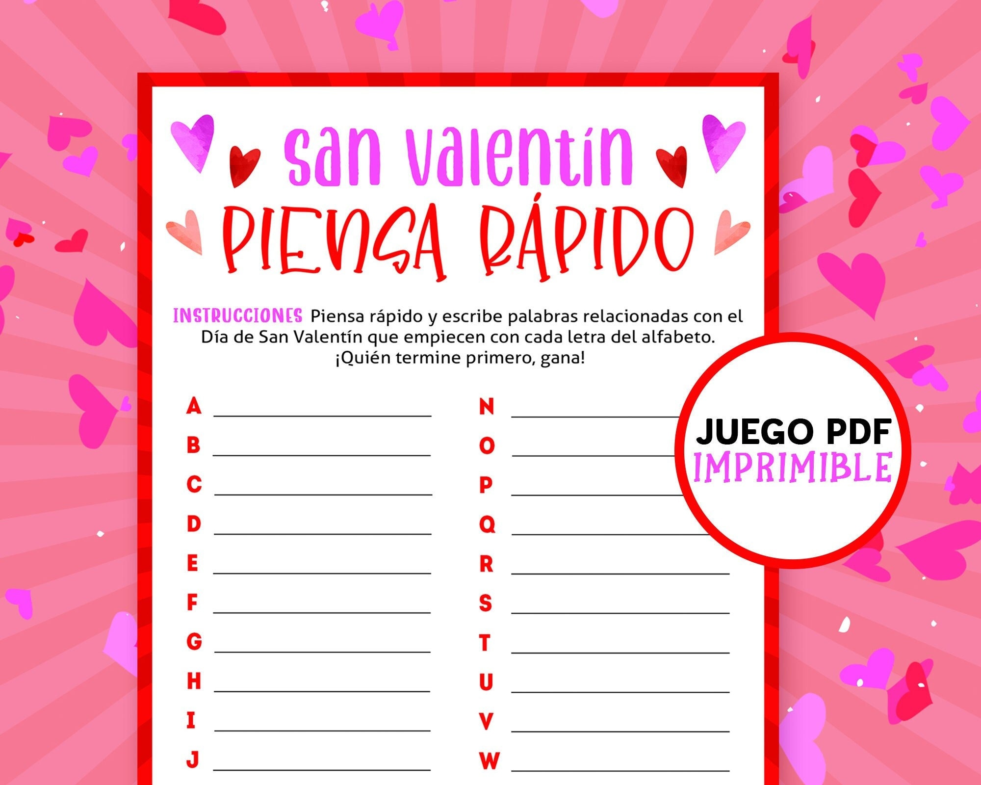 Juegos de San Valentin Piensa Rápido Imprimibles en - Etsy España