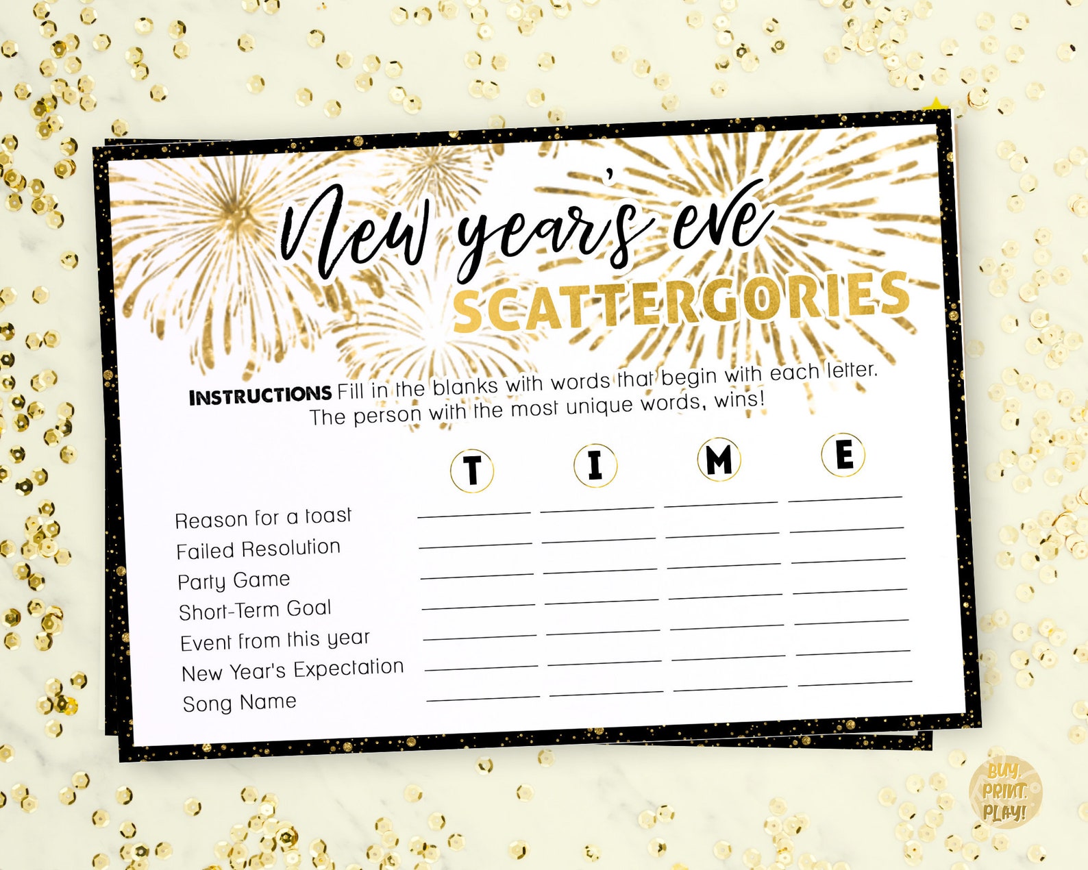 Fun New Years Eve Scattergories Party Games for Adults & - Etsy