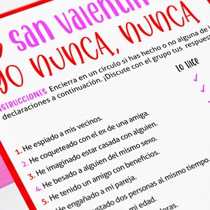 Valentines Day Never Have I Ever in Spanish Games for Adults Juegos De ...