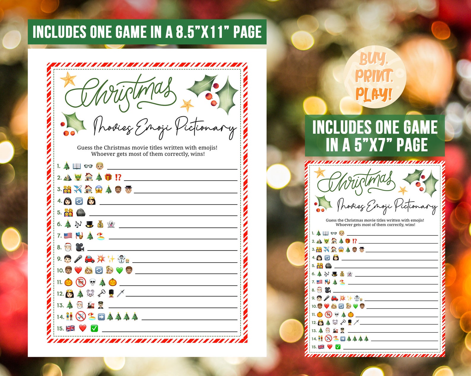 Christmas Movies Emoji Pictionary Game Printable Christmas | Etsy