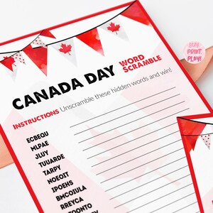 Canada Day Word Scramble | First of July Printable Games | Family Games ...